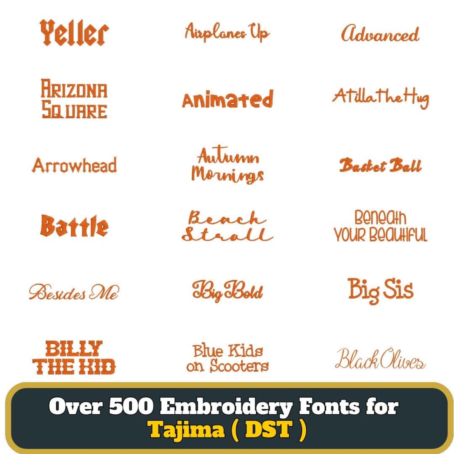 500+ DST Embroidery Fonts Bundle: Tajima Machine Fonts + 8000 Bonus ...