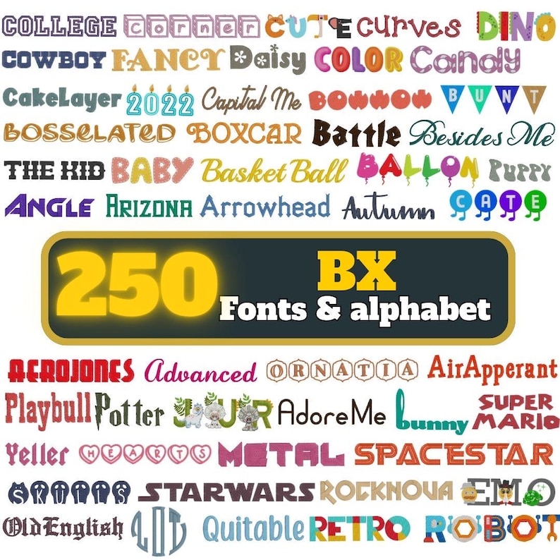 BX Embroidery Fonts for Embrilliance Machines: 250 Bundle (1 - 3 Inch ...