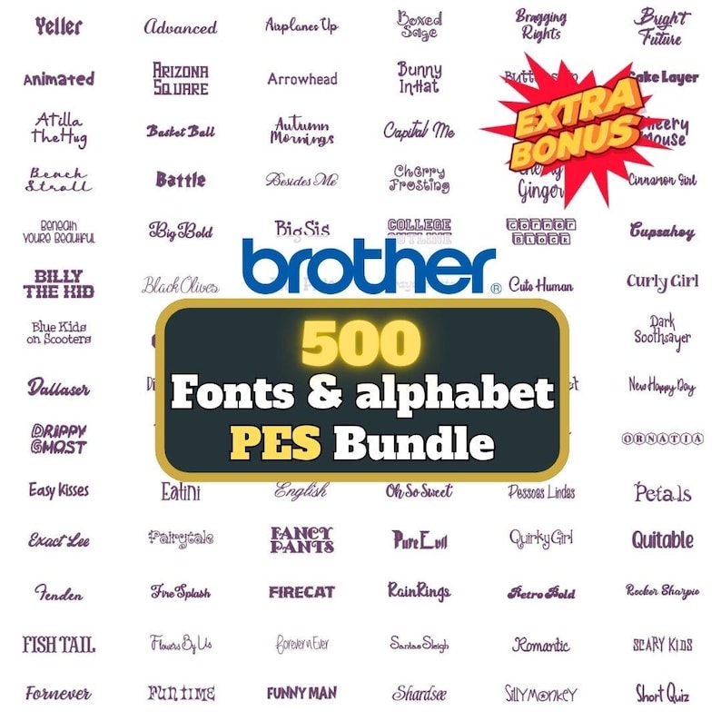 500+ Embroidery Fonts PES Bundle: Brother Machine Fonts (digital ...