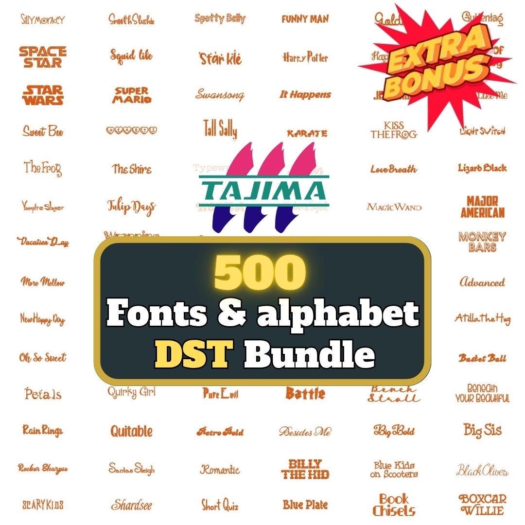 500+ DST Embroidery Fonts Bundle: Tajima Machine Fonts + 8000 Bonus ...