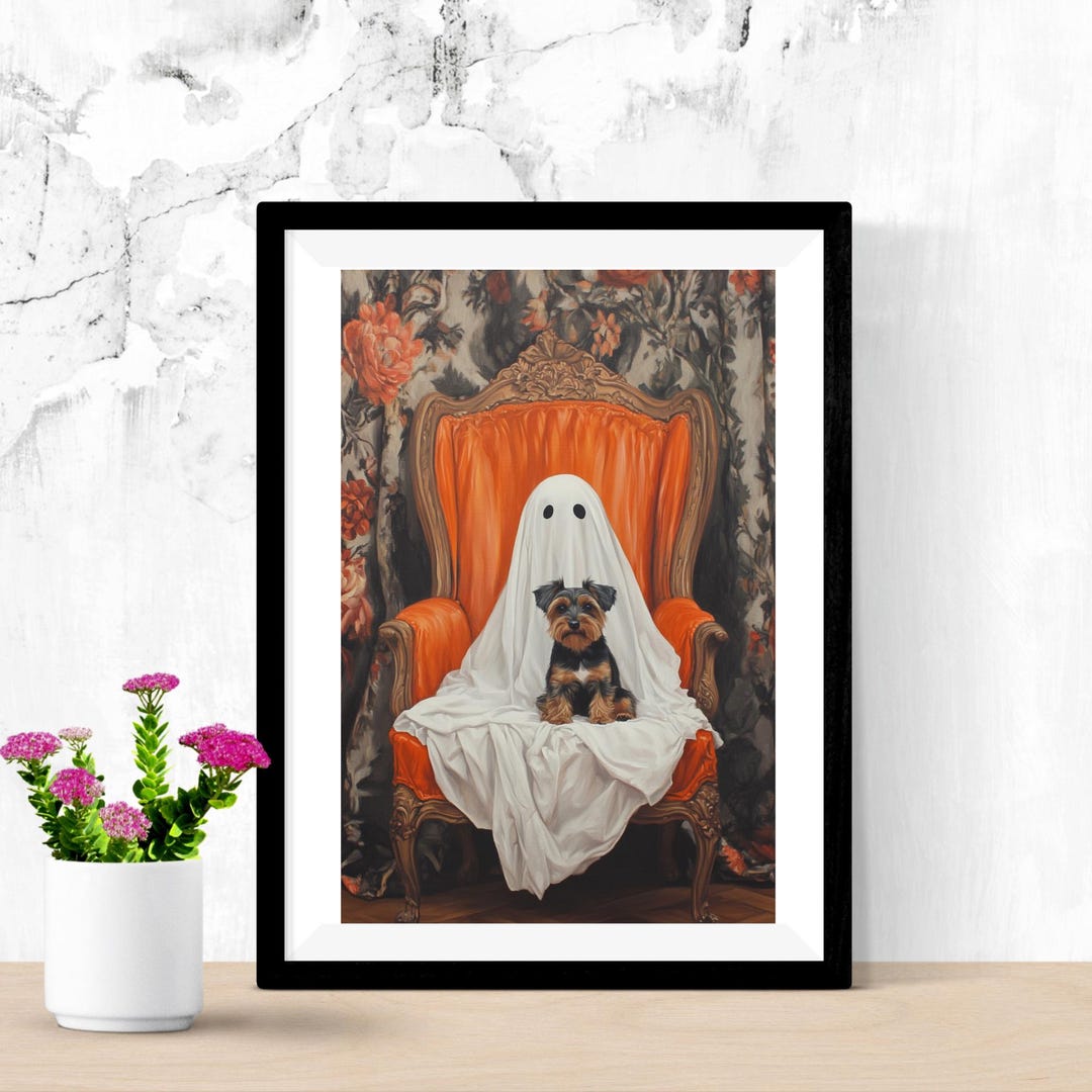 Yorkie Ghost Print: Spooky Halloween Dog Art - Etsy UK