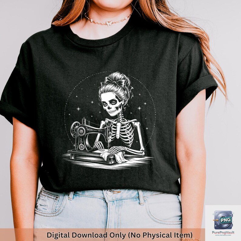 Skeleton Seamstress PNG, Halloween Sewing Machine Clip Art (digital ...