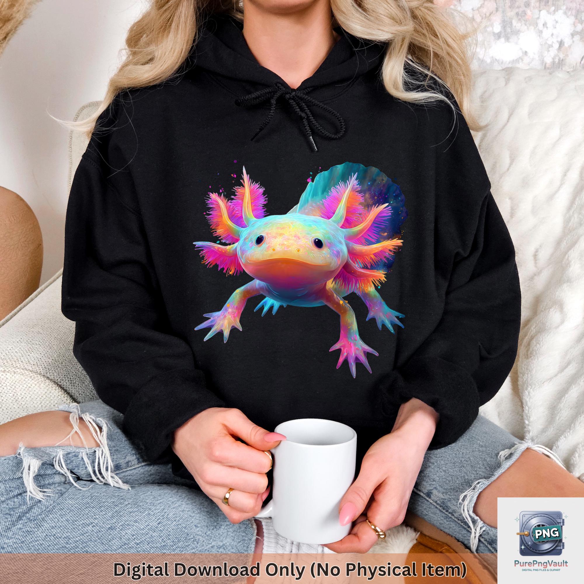 Neon Axolotl PNG: Watercolor Rainbow Salamander Art (digital Download ...