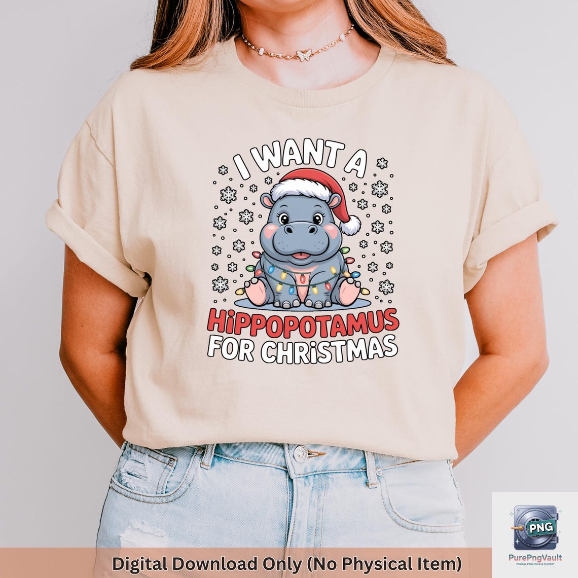 Hippo Christmas PNG, Santa Hat, Xmas Lights (digital Download) - Etsy