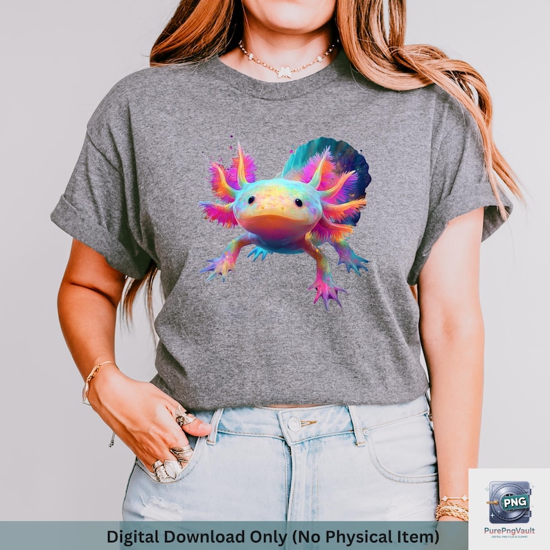 Neon Axolotl PNG: Watercolor Rainbow Salamander Art (digital Download ...
