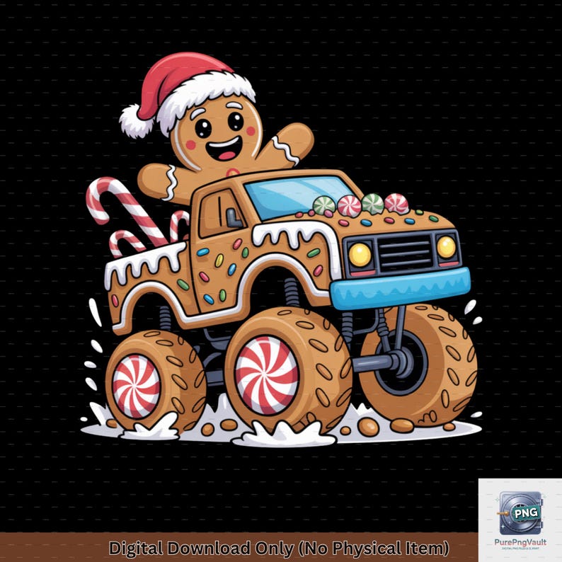 Monster Truck Gingerbread Man PNG, Funny Christmas Baking Sublimation ...