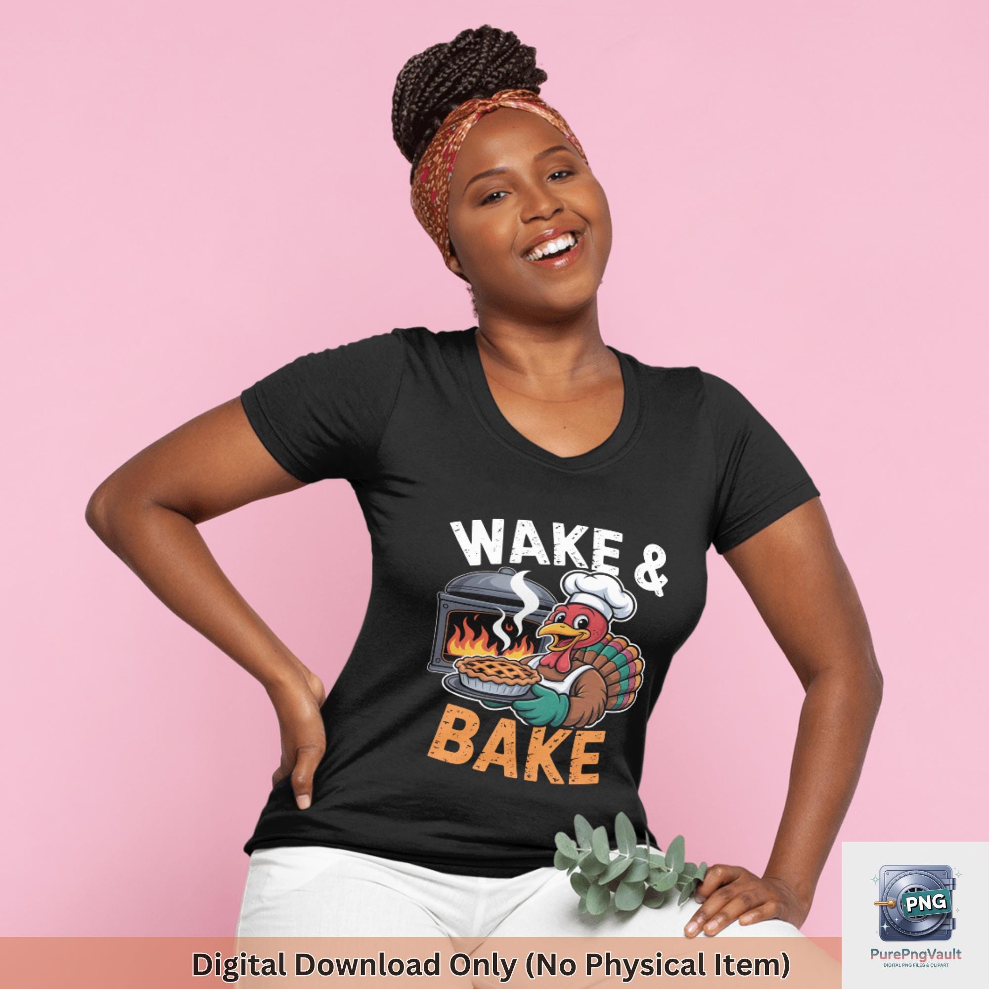 Wake and Bake Turkey PNG, Funny Vintage Thanksgiving Clipart, Retro ...