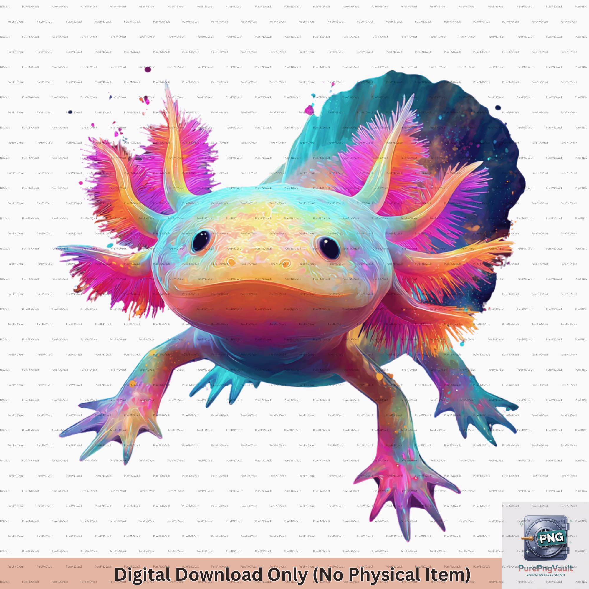 Neon Axolotl PNG: Watercolor Rainbow Salamander Art (digital Download ...