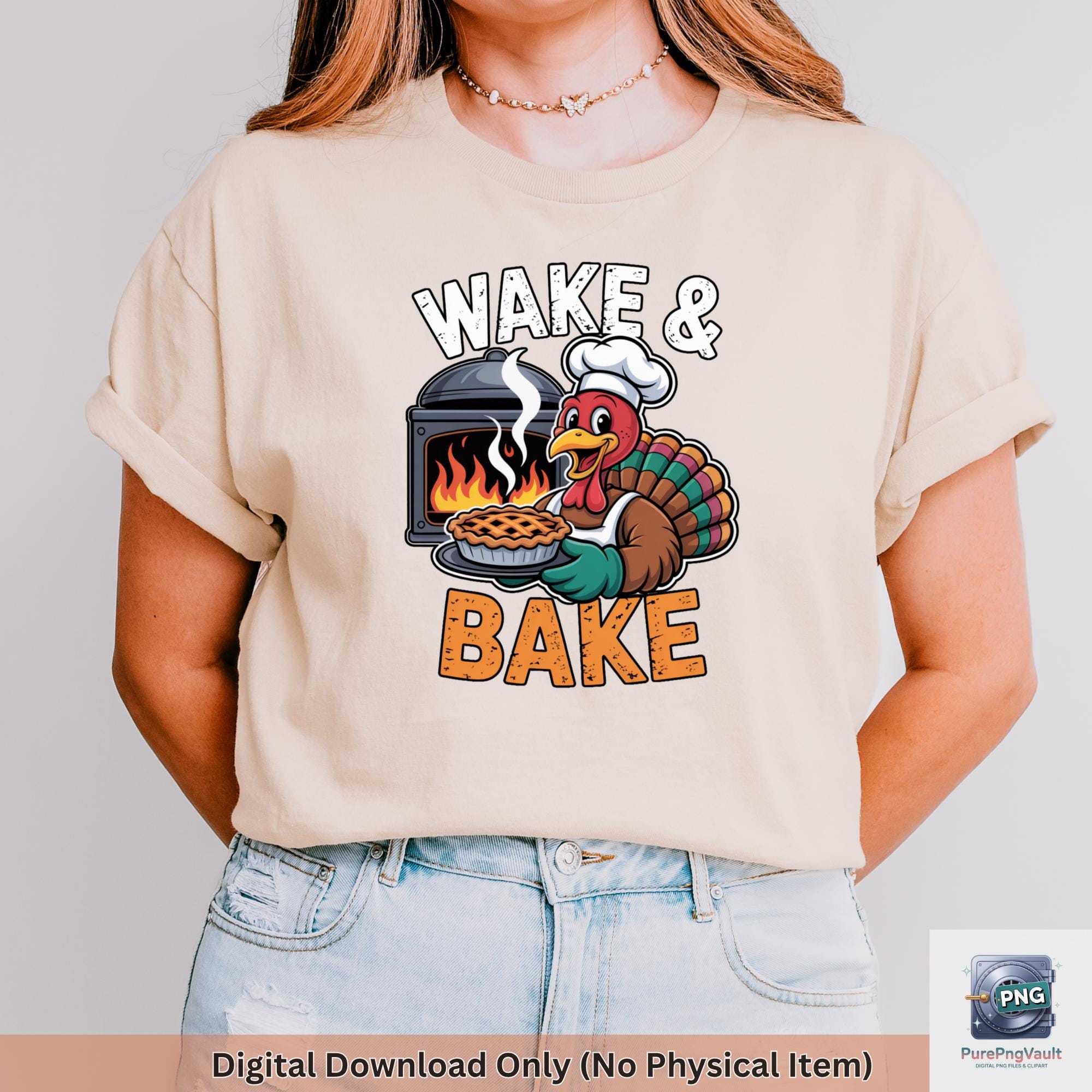 Wake and Bake Turkey PNG, Funny Vintage Thanksgiving Clipart, Retro ...