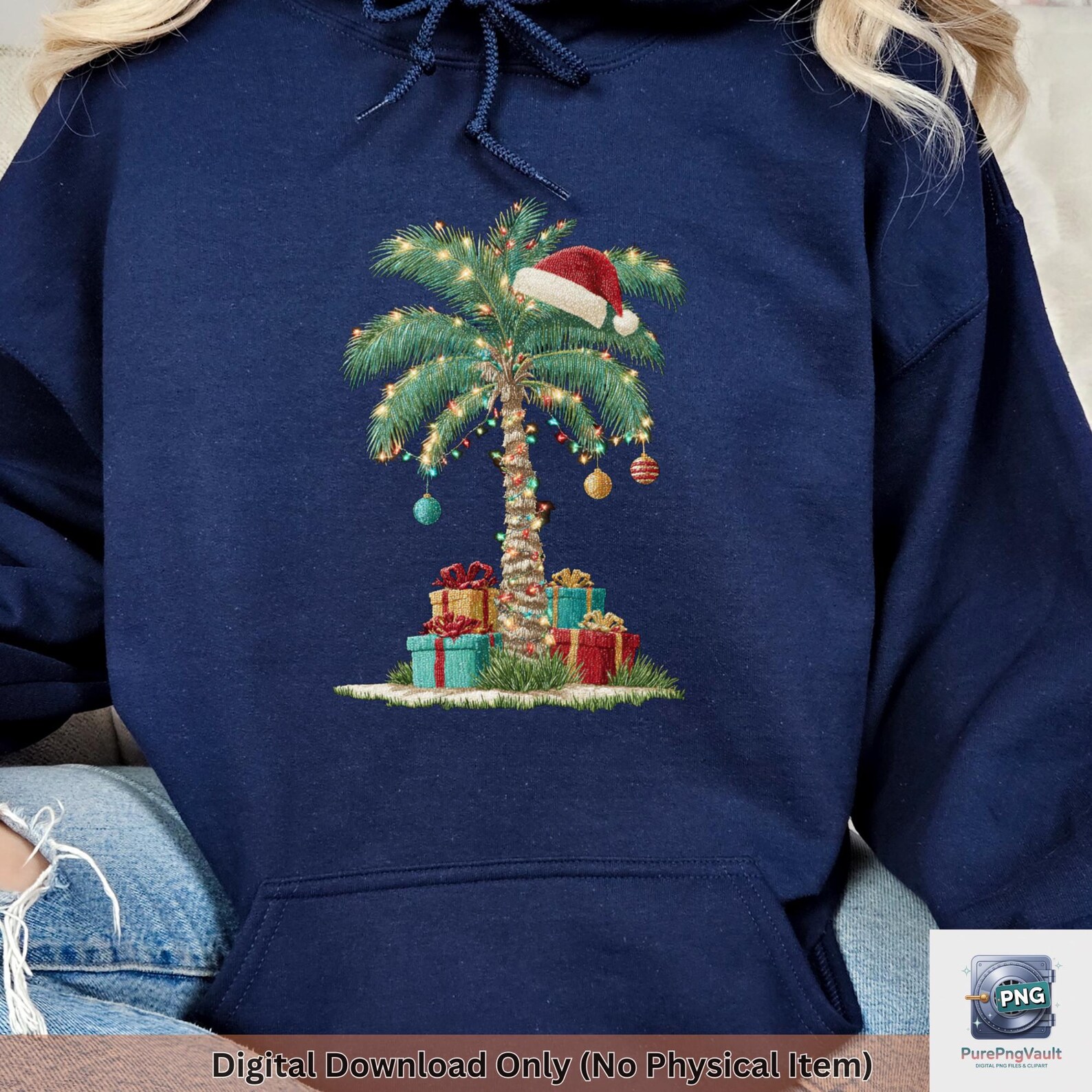 Tropical Christmas PNG | Hawaiian Santa Palm Tree Lights | Coastal ...