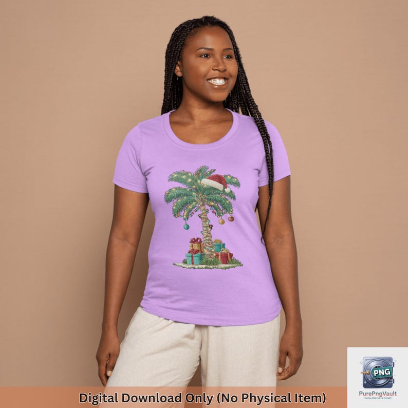 Tropical Christmas PNG | Hawaiian Santa Palm Tree Lights | Coastal Beach Holiday Sublimation ...