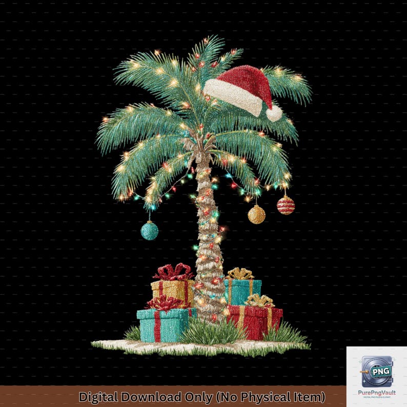 Tropical Christmas PNG | Hawaiian Santa Palm Tree Lights | Coastal ...