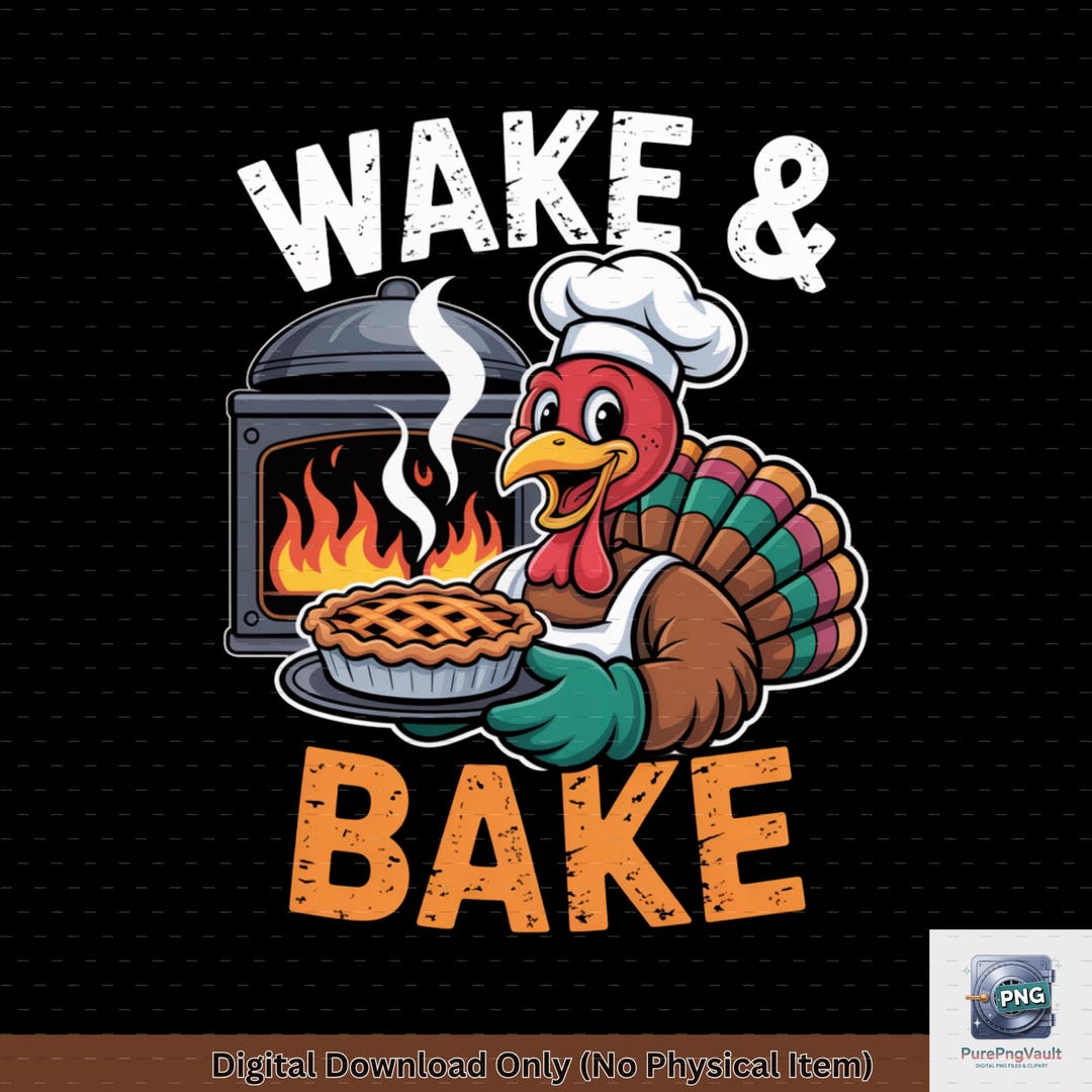 Wake and Bake Turkey PNG, Funny Vintage Thanksgiving Clipart, Retro ...
