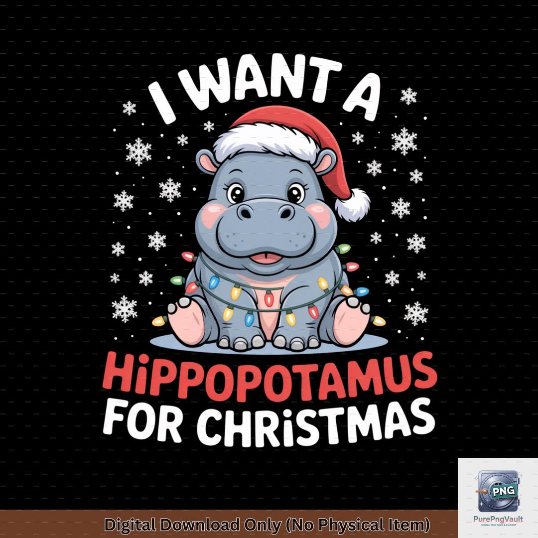 Hippo Christmas PNG, Santa Hat, Xmas Lights (digital Download) - Etsy