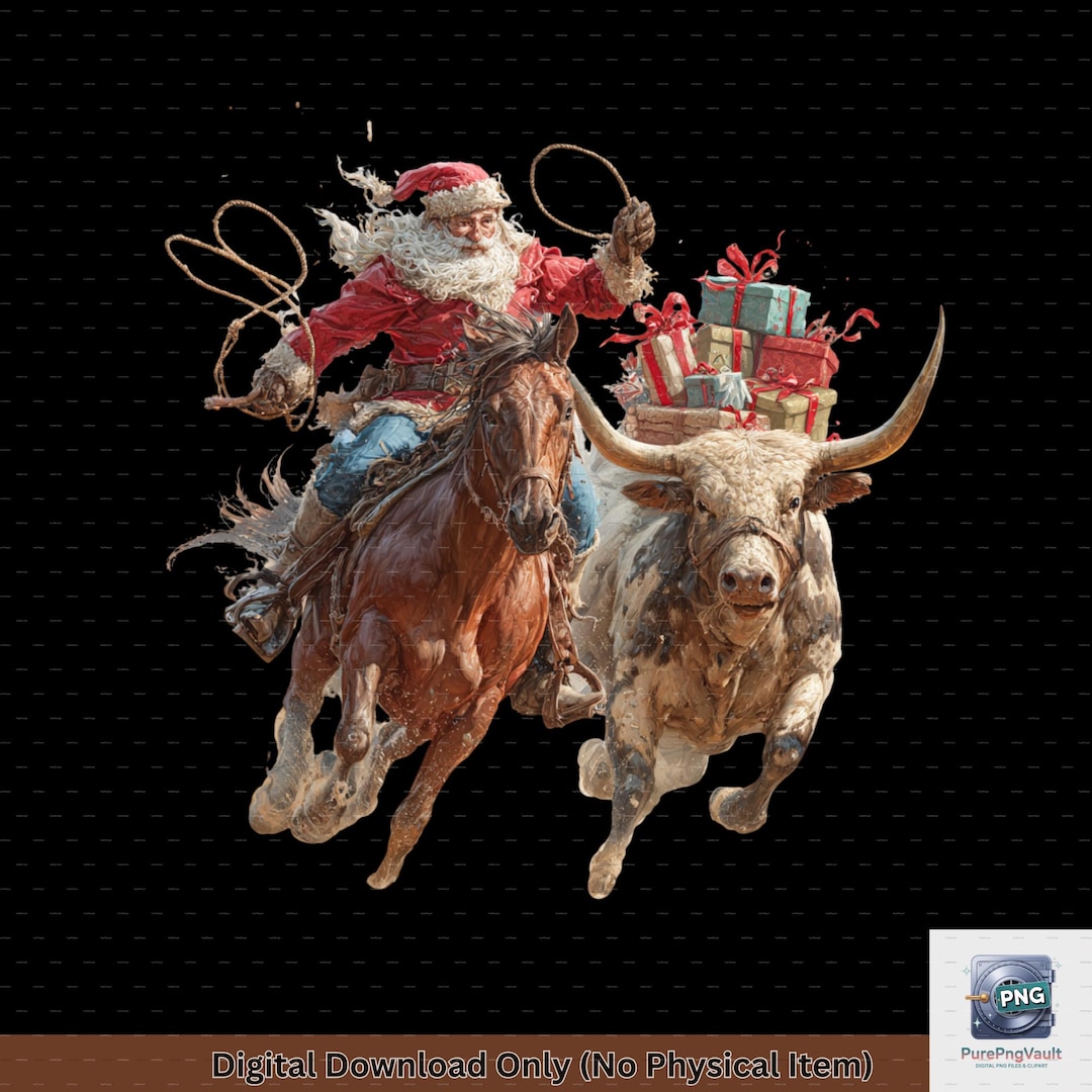 Cowboy Santa PNG, Western Vintage Christmas Clipart, Santa on Horse ...