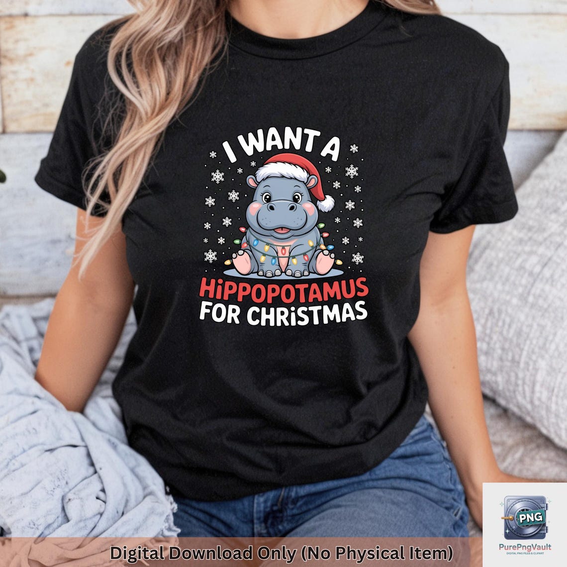 Hippo Christmas PNG, Santa Hat, Xmas Lights (digital Download) - Etsy