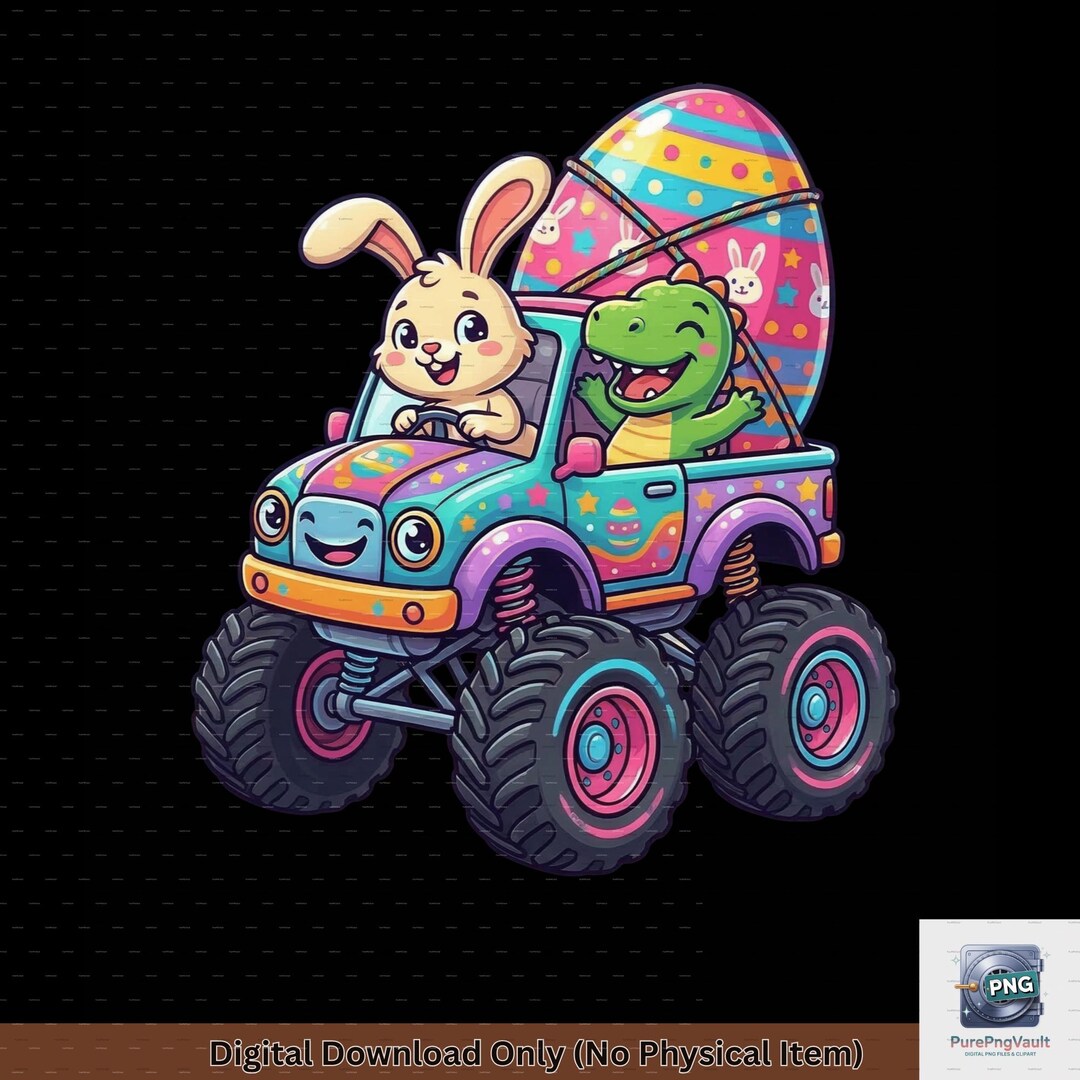 Easter Monster Truck PNG | Cute Bunny Dino Monster Truck Easter Egg ...