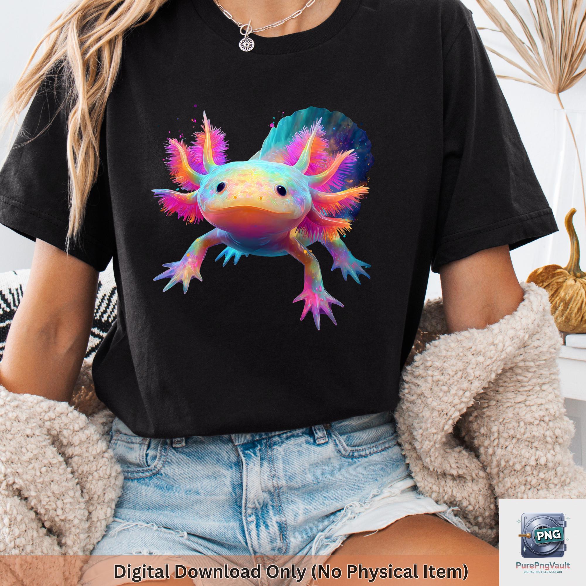 Neon Axolotl PNG: Watercolor Rainbow Salamander Art (digital Download ...