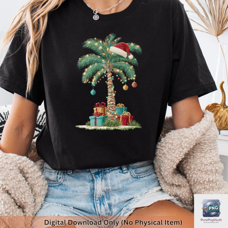 Tropical Christmas PNG | Hawaiian Santa Palm Tree Lights | Coastal ...