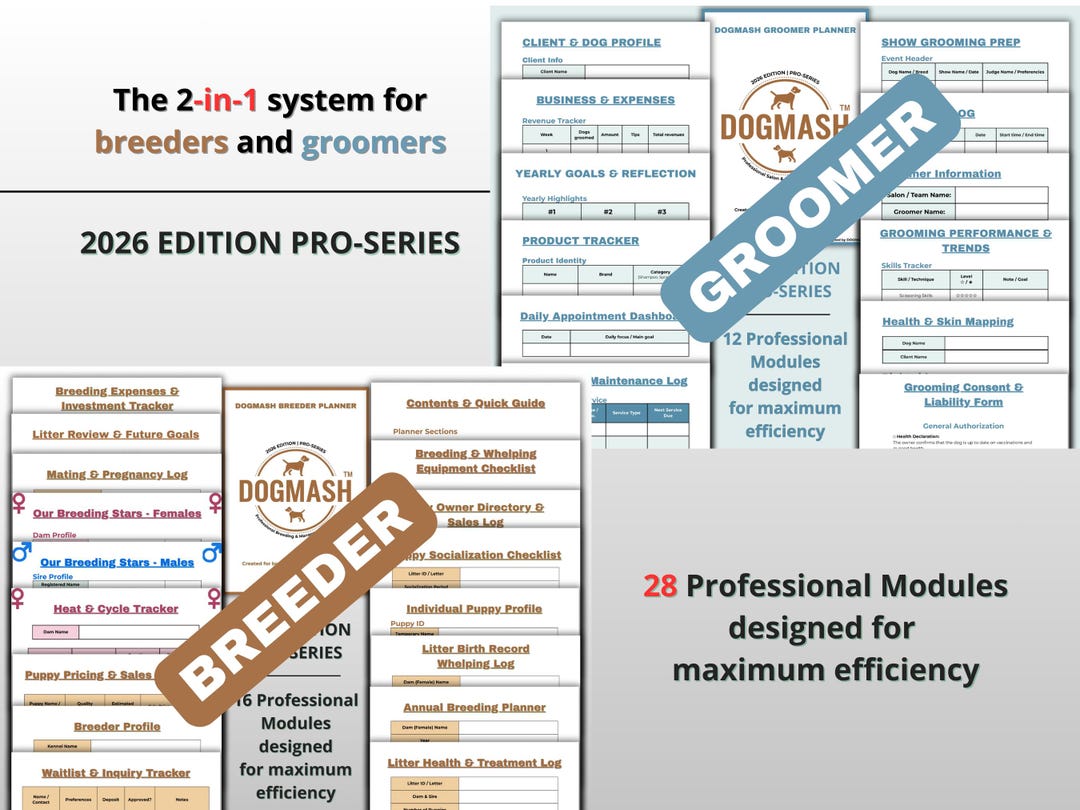 Dog Breeder & Groomer Planner 2026 | PRO-SERIES 2-in-1 Management ...
