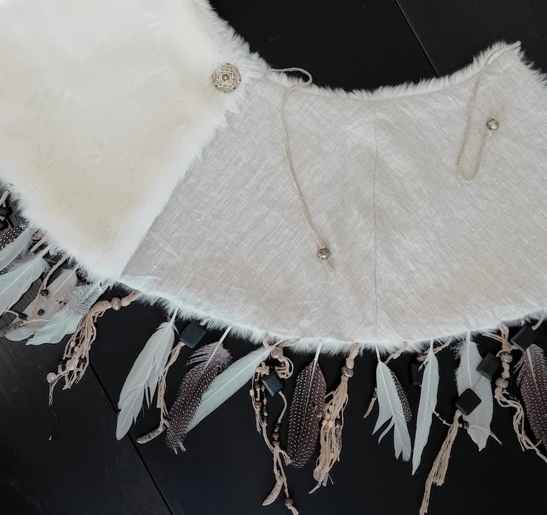 White Fur and Feather Cape, Wedding Cape, Nordic Fur Viking Cloak ...