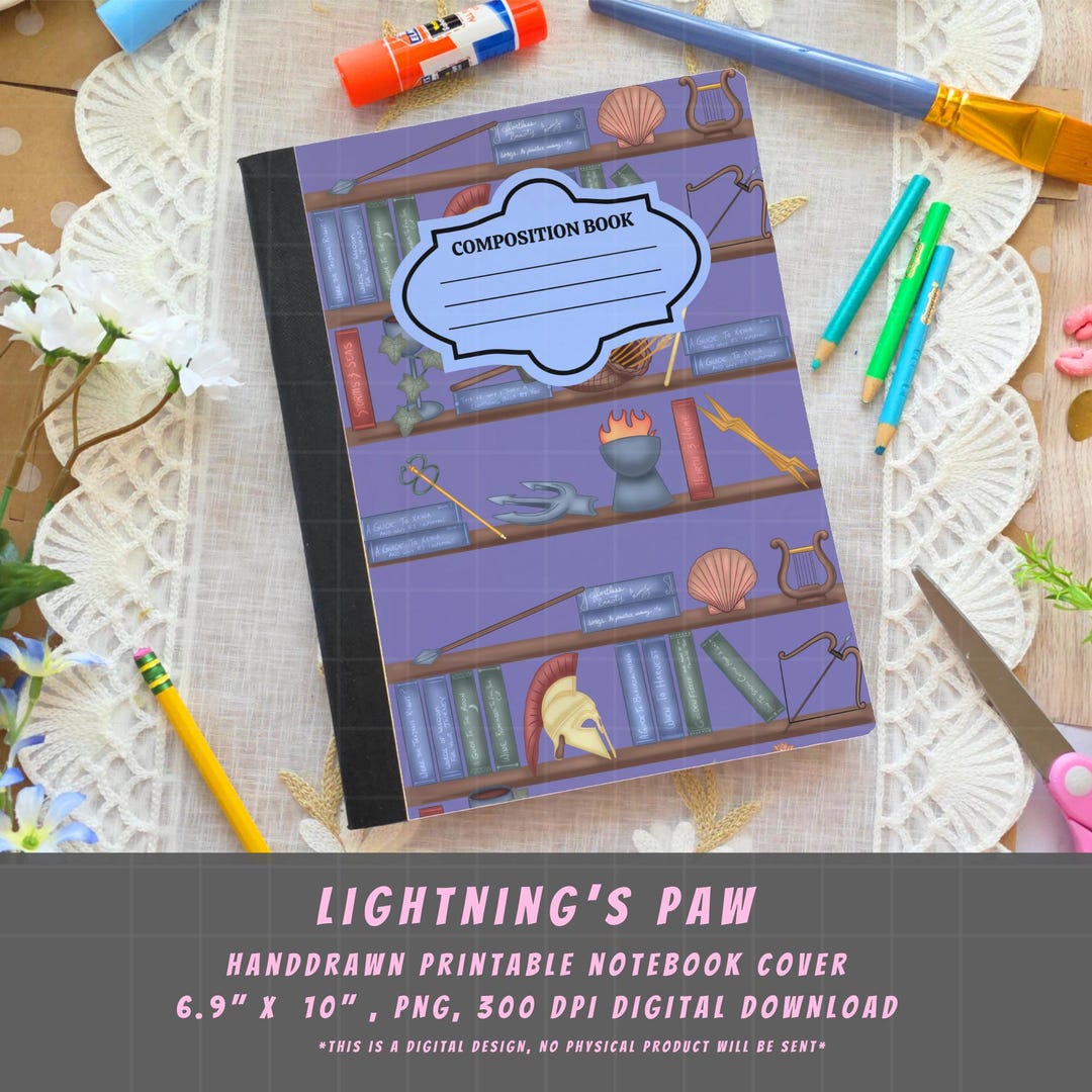 Greek Myth Bookshelf Printable Notebook Cover Hand Drawn PNG Digital ...