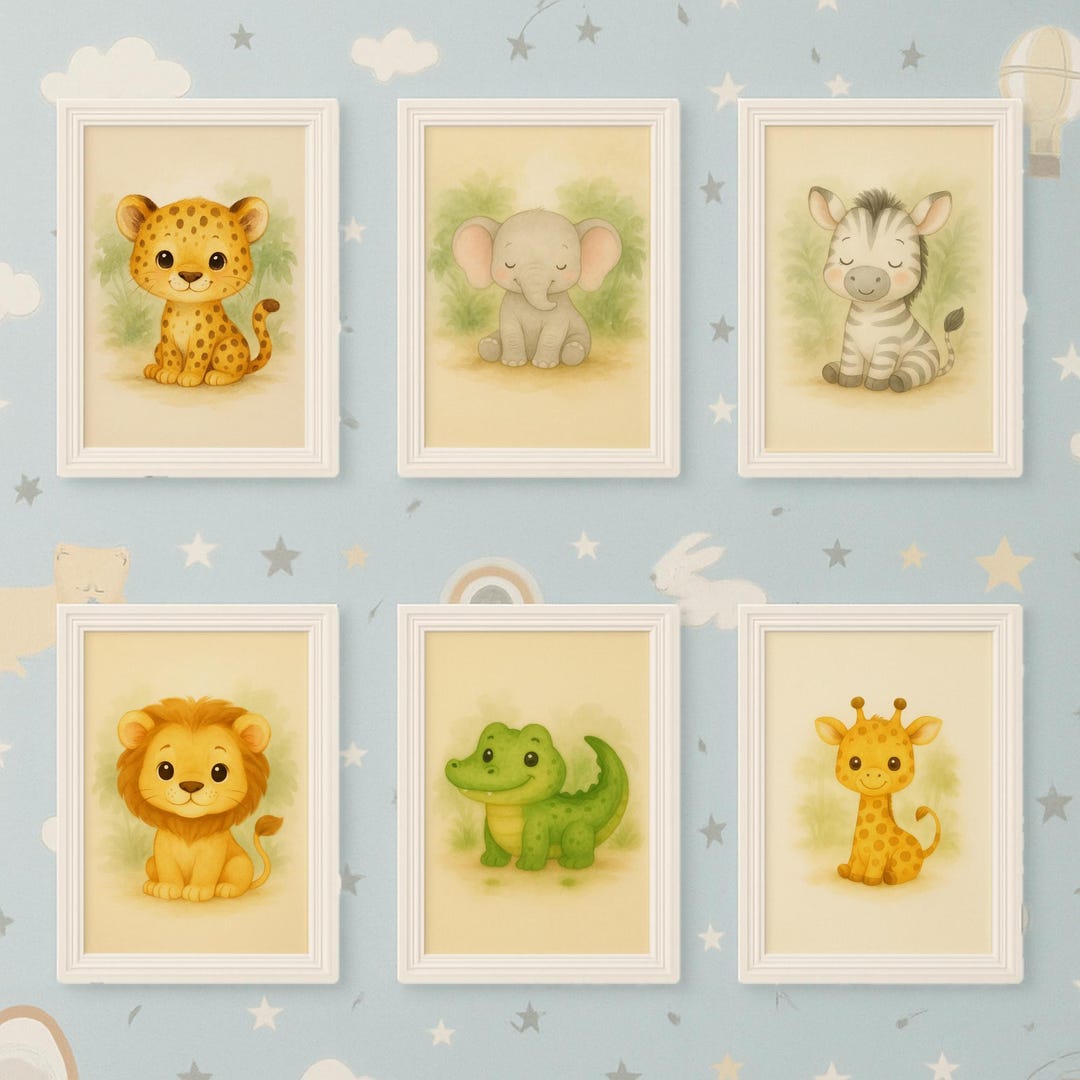 Safari Animal Nursery Wall Art Set, Jungle Animals Prints for Baby Room ...