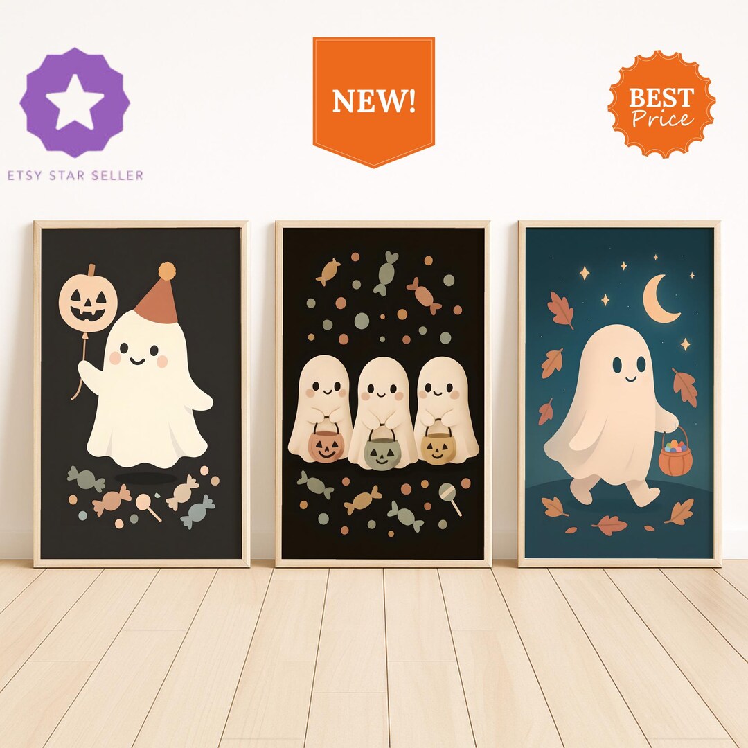 Boho Pastel Halloween Ghost Print Set: Spooky Nursery Wall Art (digital ...