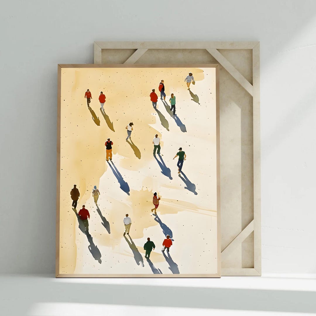 Aerial Beach Scene Print: Minimalist People Walking Wall Art, Modern ...