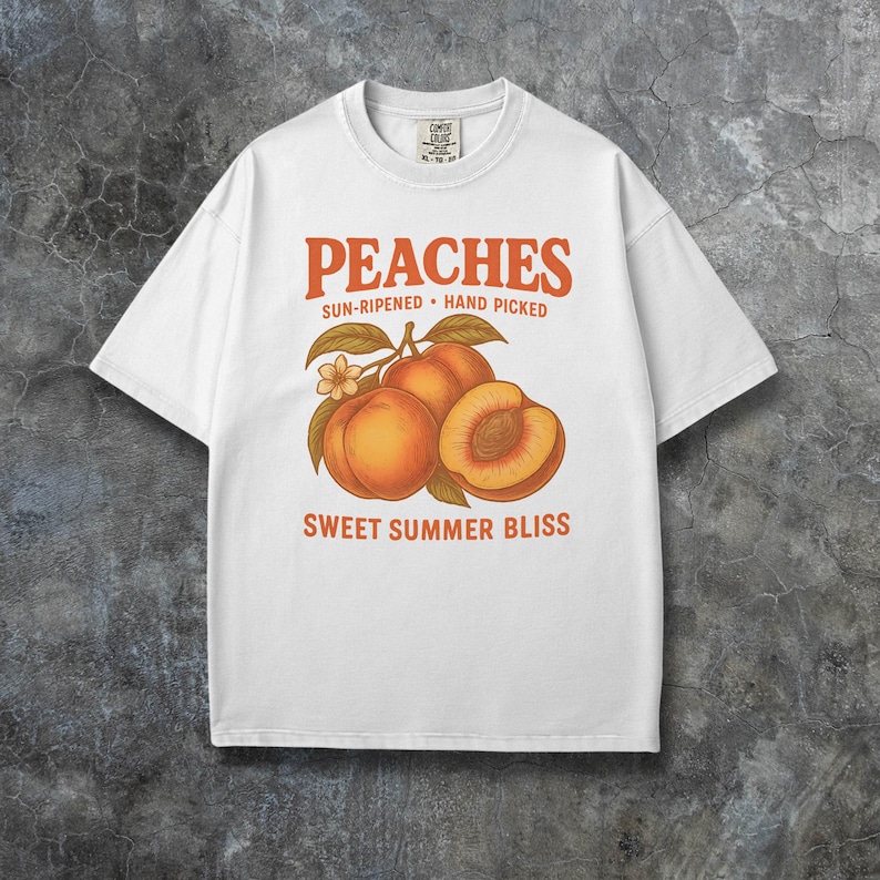 Vintage Peach Tee, Oversized Graphic Summer Shirt, Foodie Retro Tshirt ...