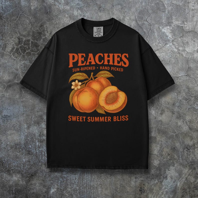 Vintage Peach Tee, Oversized Graphic Summer Shirt, Foodie Retro Tshirt ...