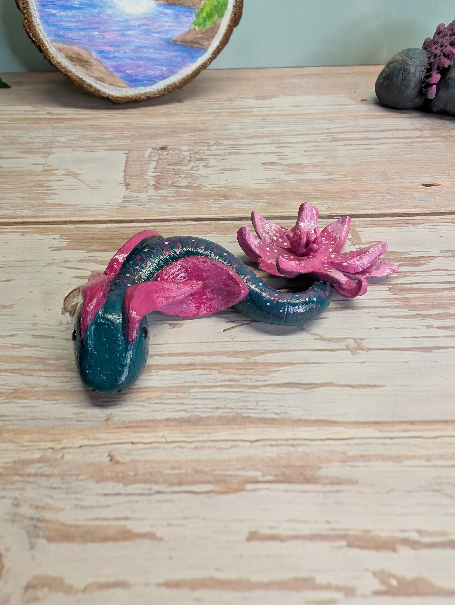 Hand Crafted Miniature - Lotus Flower Koi Fish- Mermaid Dragon Desk ...
