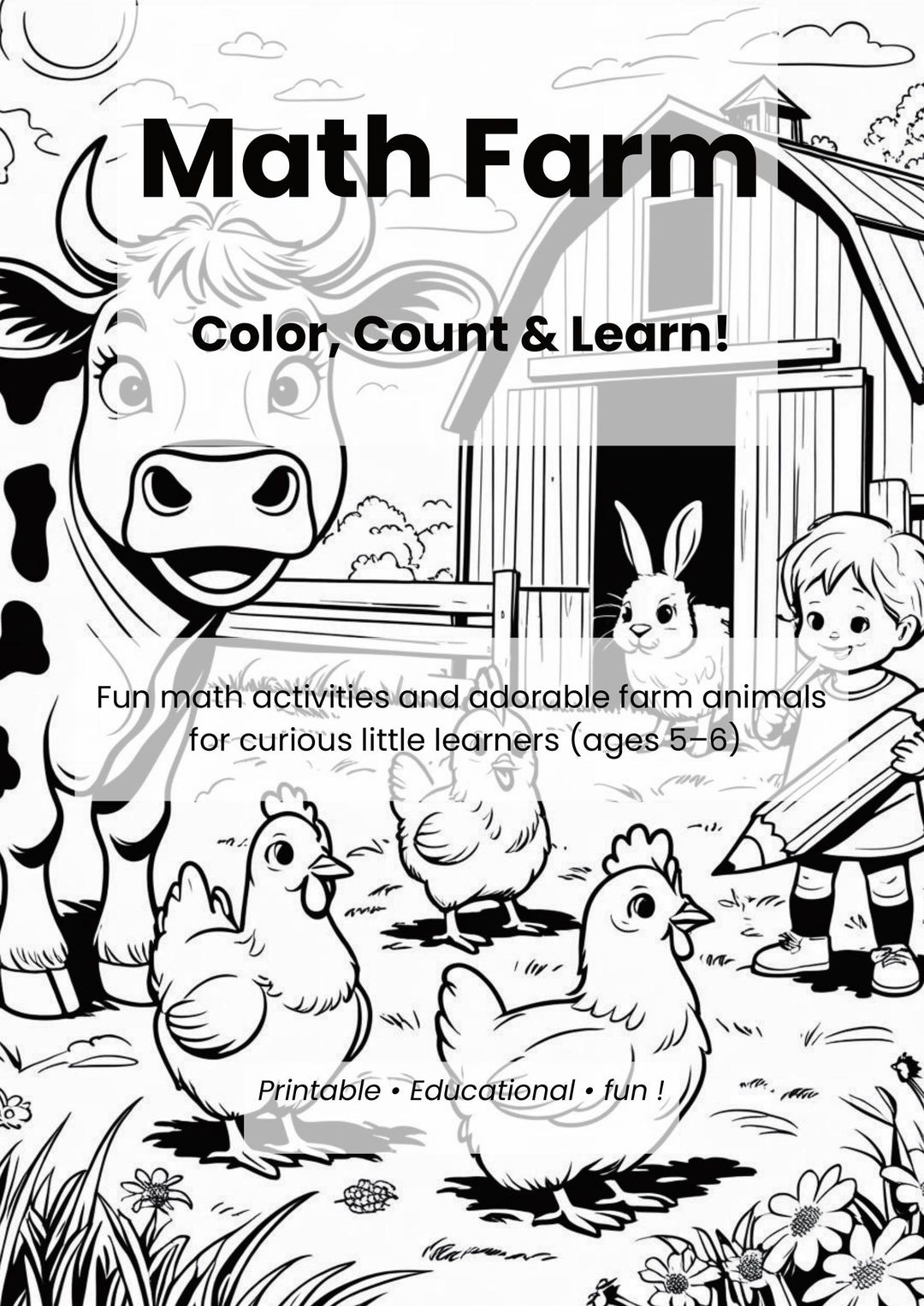 Printable Math Farm Activity & Coloring Book for Preschool and ...
