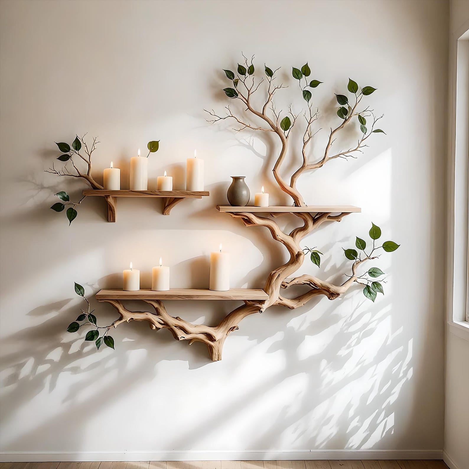 Handmade Tree Branch Bookshelf – Rustic Wall Shelf From Natural Wood - Etsy
