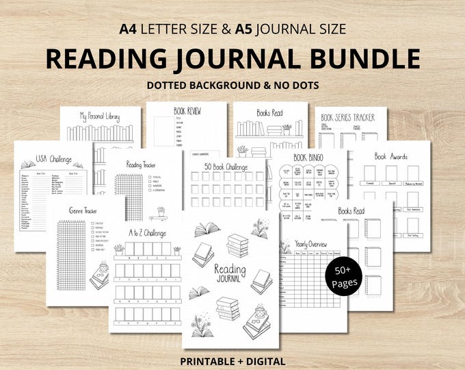 Reading Journal & Book Tracker, Bookshelf Design (PDF Printable) - Etsy ...