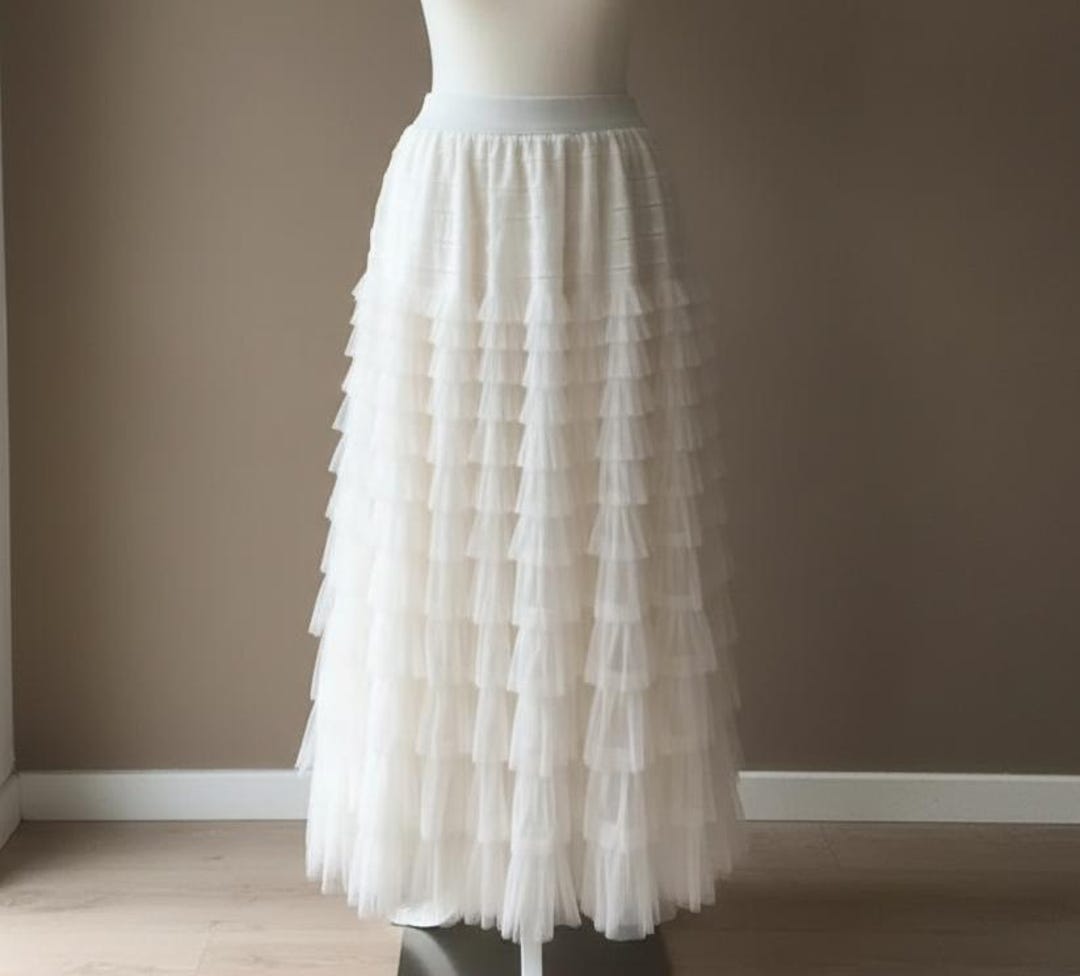 Women Tulle Skirt Long White Tutu Skirt Maxi Wedding Tulle Skirts Adult ...