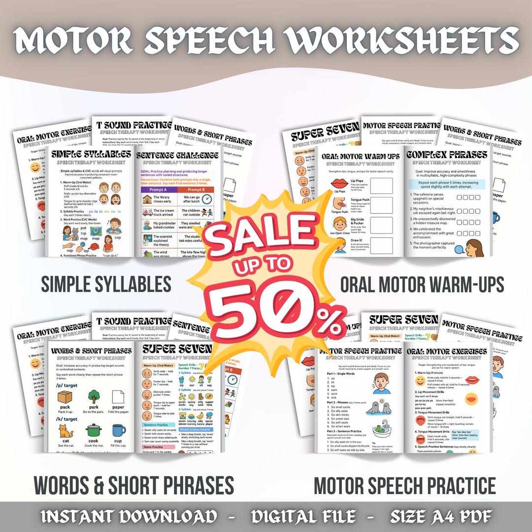 Motor Speech Therapy Pack Pdfs, Worksheets, and Resources for Adults ...