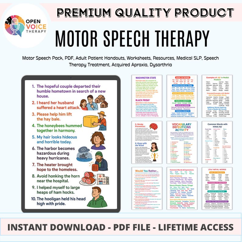 Motor Speech Therapy Pack Pdfs, Worksheets, and Resources for Adults ...