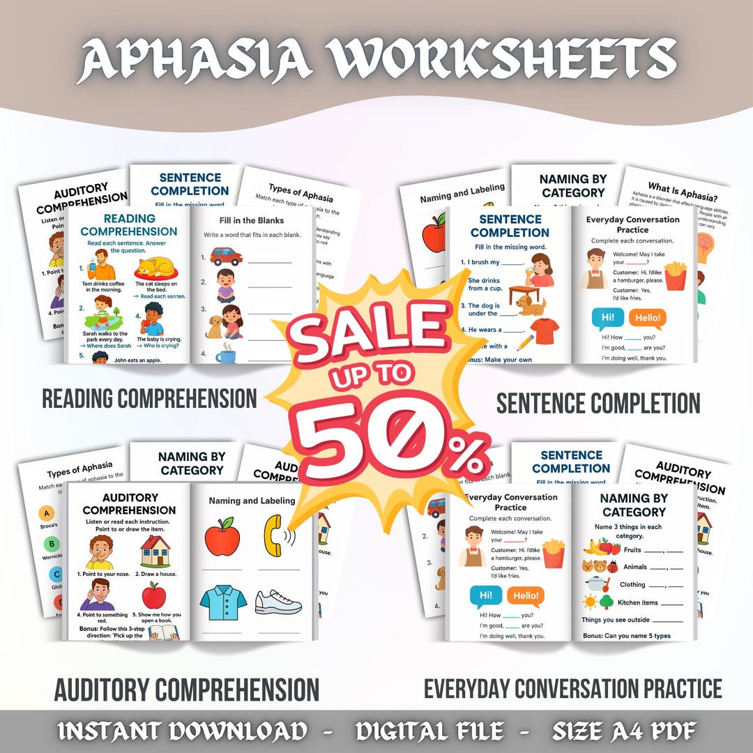 The Aphasia Worksheet PDF for Stroke and TBI Evidence-based Worksheets ...