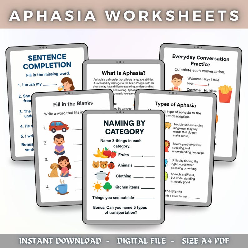The Aphasia Workbook PDF for Stroke and TBI Evidence-based Worksheets ...