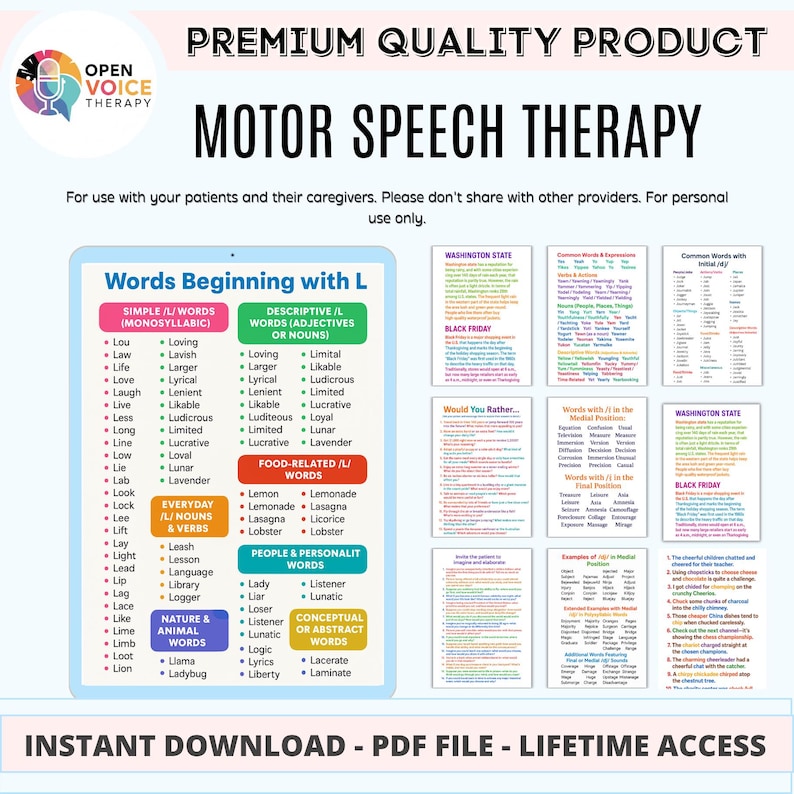 Motor Speech Therapy Pack Pdfs, Worksheets, and Resources for Adults ...