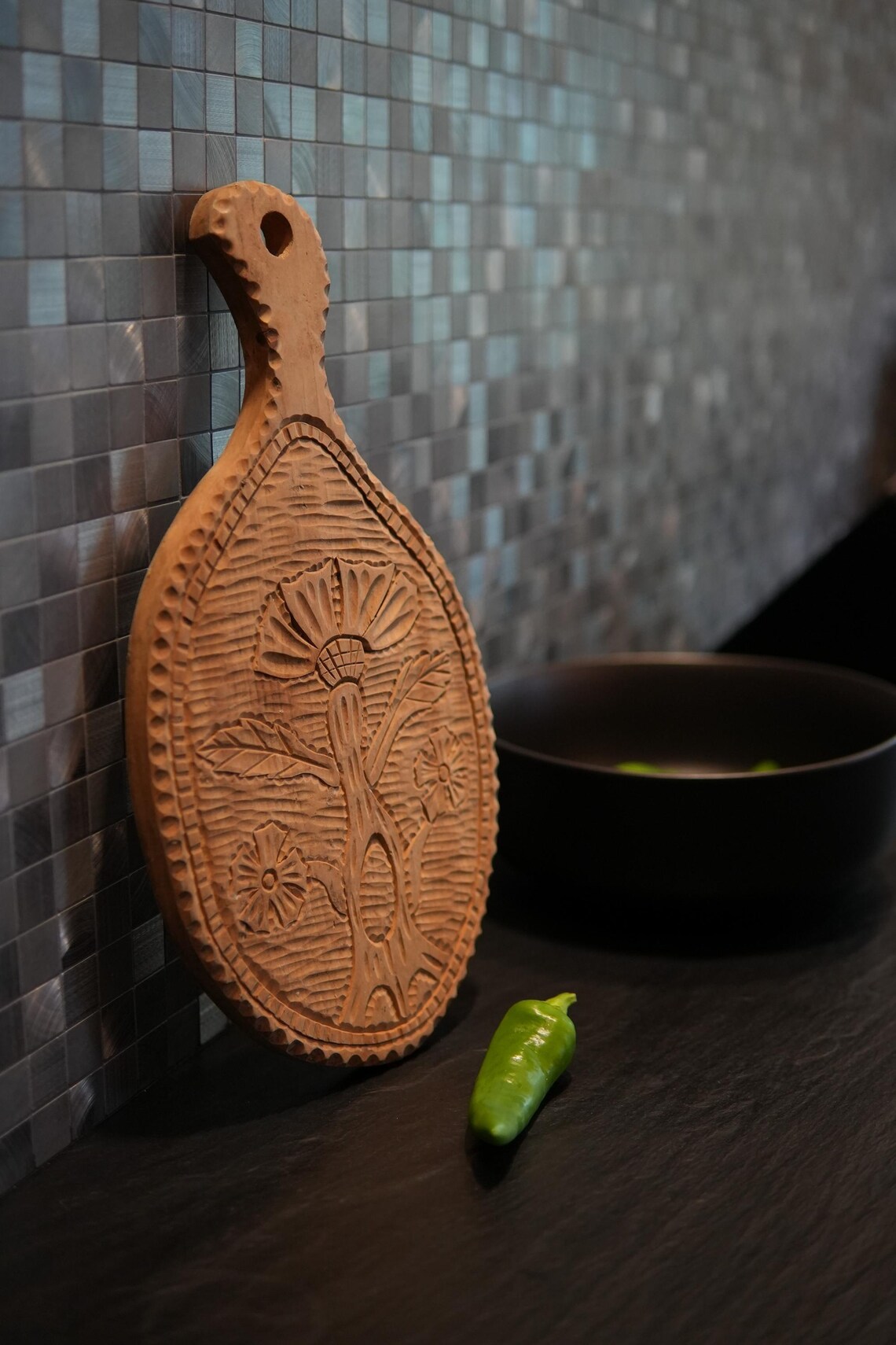 Vintage Hand-carved Breadboard | Folk Art Wooden Cutting Board | Rustic Kitchen Wall Decor ...