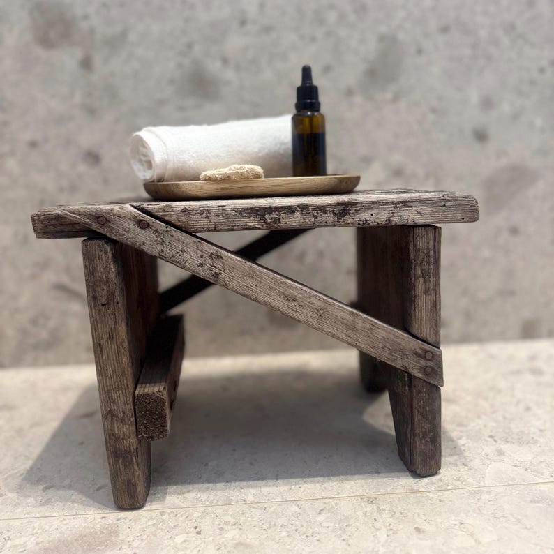 Vintage Rustic Wooden Stool | Mid-20th Century Authentic Piece (c. 1940 ...