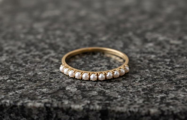 Freshwater Pearl Eternity Band Ring: Gold Plated Sterling Silver, June ...