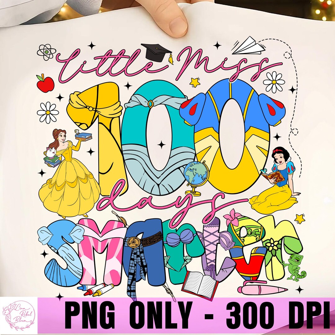 Little Miss 100 Days Smarter Png, Cartoon Princess 100th Day of School ...