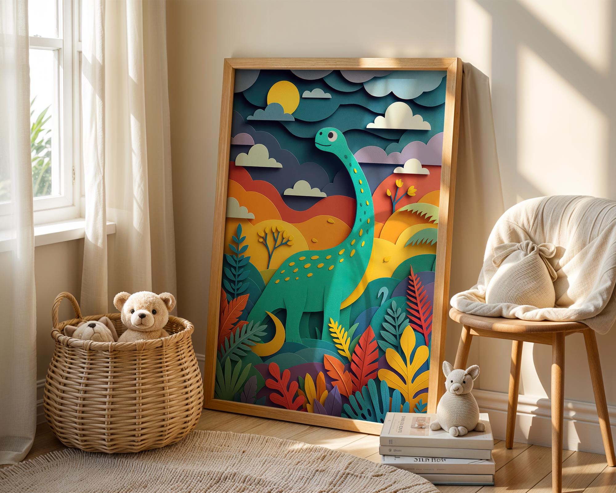 Brontosaurus Dinosaur Poster – Colourful Kids Room Wall Art – Bold ...