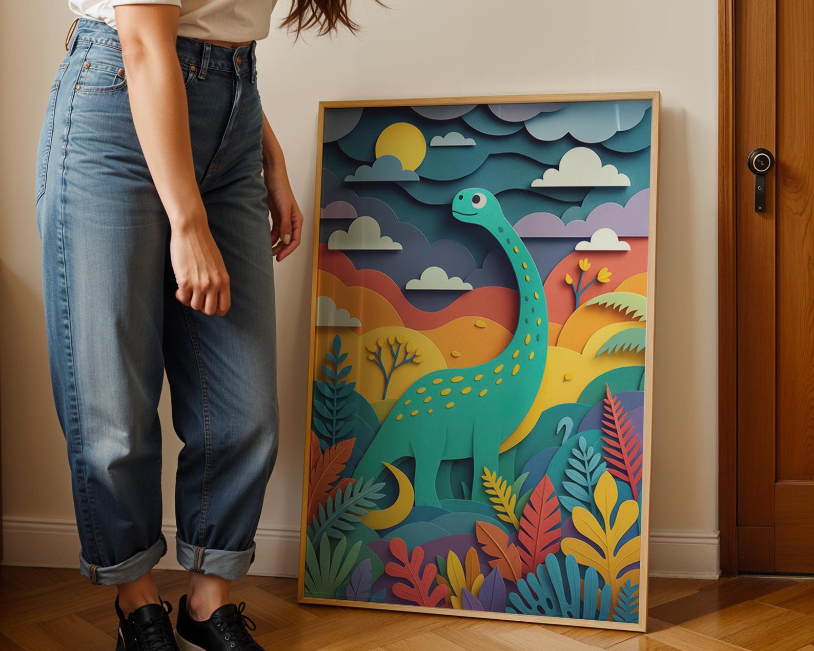 Brontosaurus Dinosaur Poster – Colourful Kids Room Wall Art – Bold ...