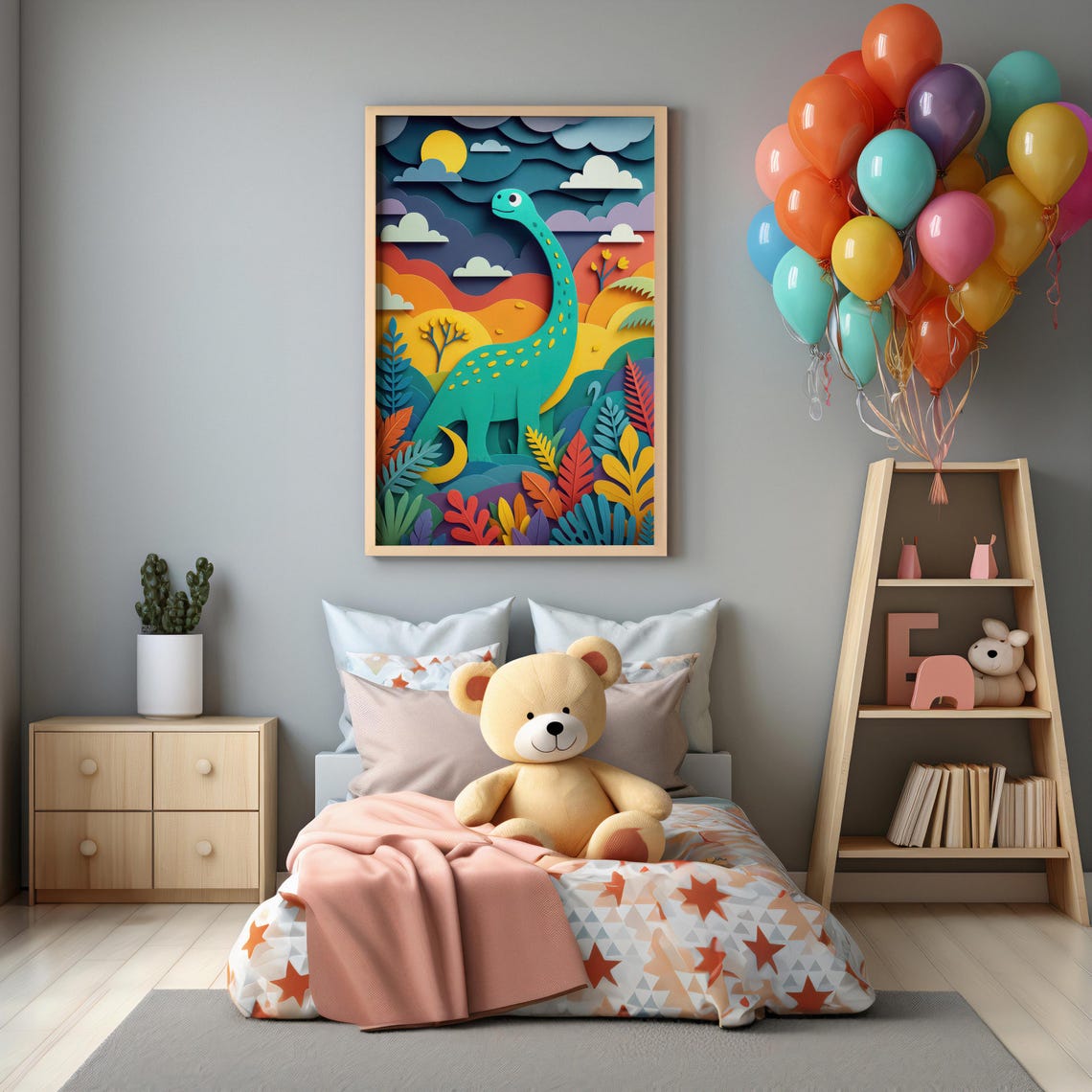 Brontosaurus Dinosaur Poster – Colourful Kids Room Wall Art – Bold ...