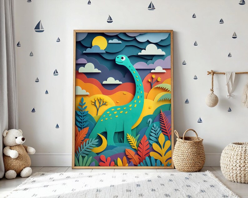 Brontosaurus Dinosaur Poster – Colourful Kids Room Wall Art – Bold ...