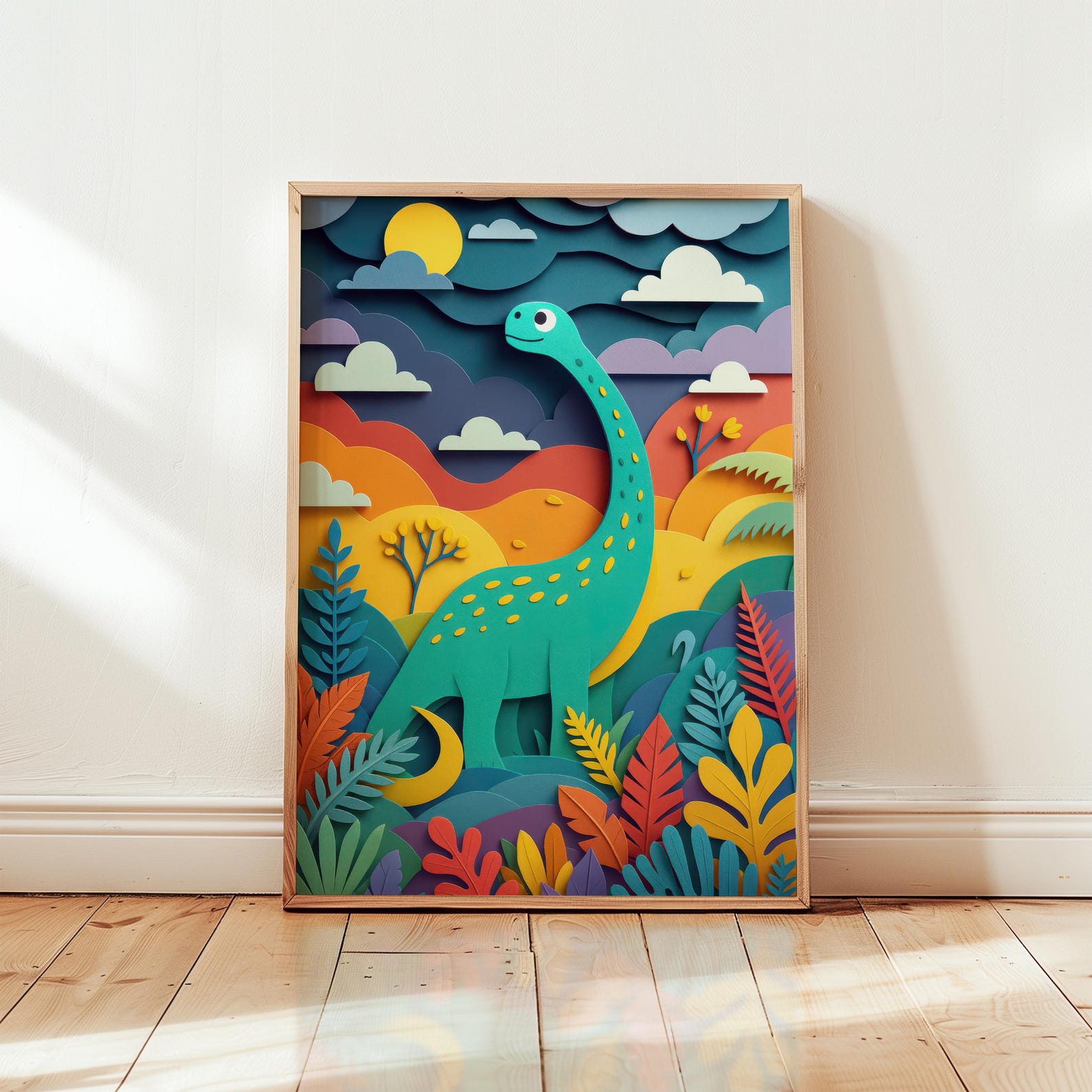Brontosaurus Dinosaur Poster – Colourful Kids Room Wall Art – Bold ...
